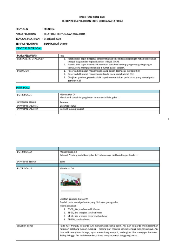 CNTH LK - Format Penulisan Butir Soal - Efri - Kelas E | PDF