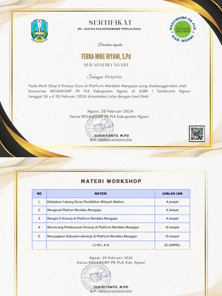 Sertifikat KKG SLBN 1 Ngawi 2024-Ferra | PDF