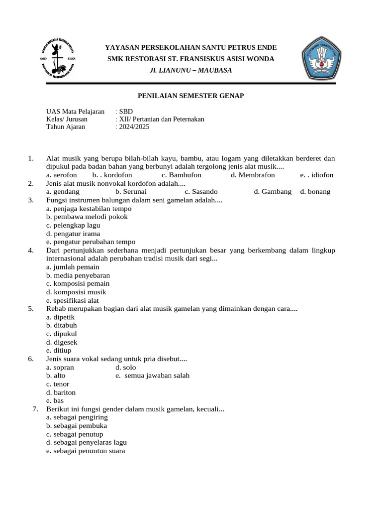 Soal Uas Kelas 12 MP SBD 2024 | PDF | Seni & Disiplin Bahasa | Puisi