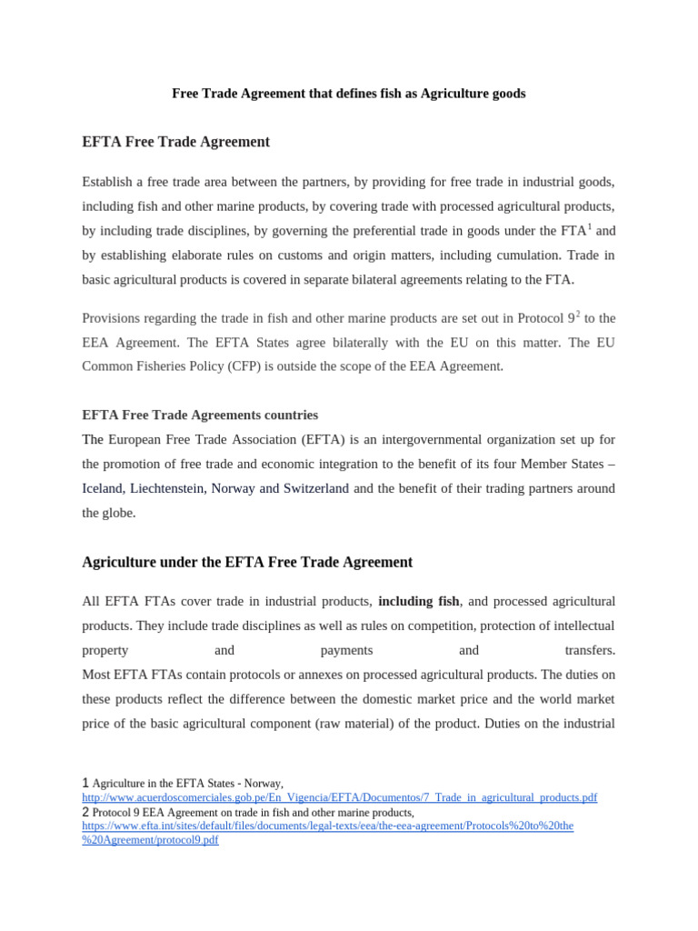 FTAs That Define Fish As Agriculture Goods | PDF | European Economic ...