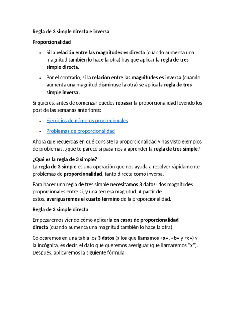 Regla de 3 Simple Directa e Inversa | PDF