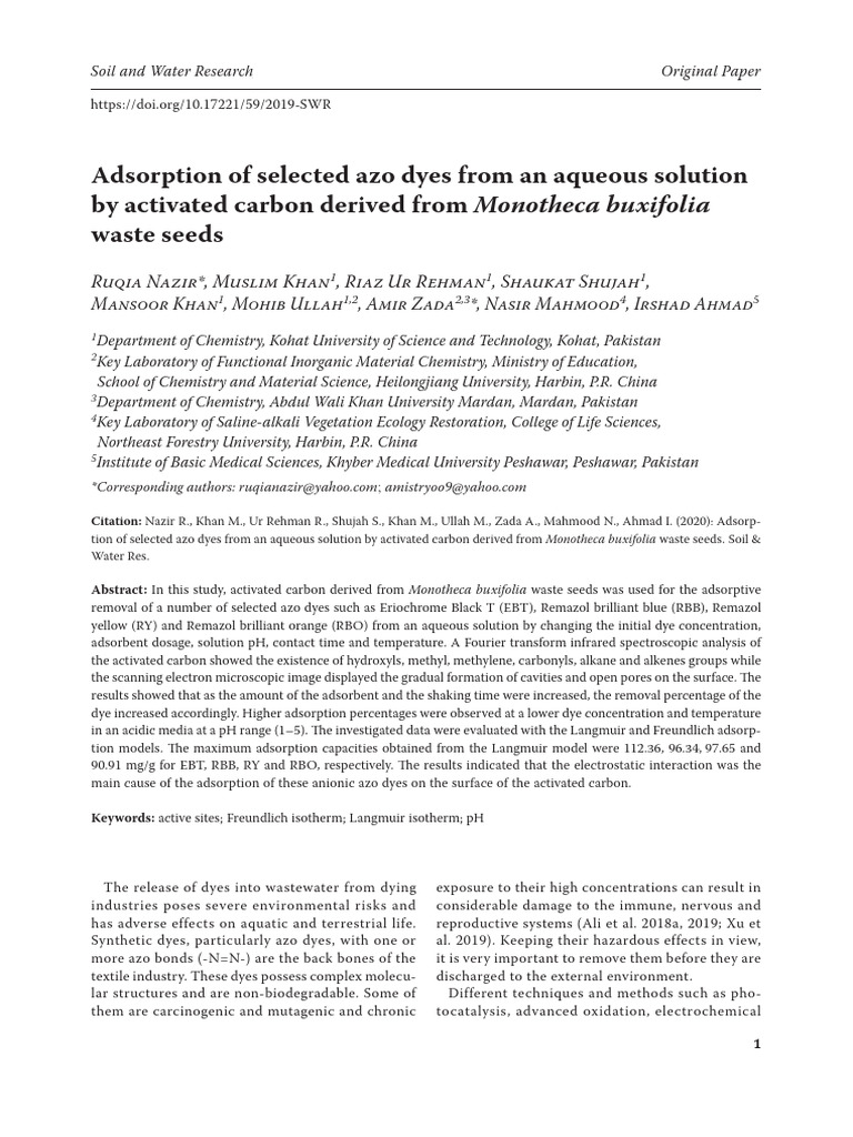 Azo Dye Removal Using Activated Carbon | PDF | Adsorption | Applied And ...