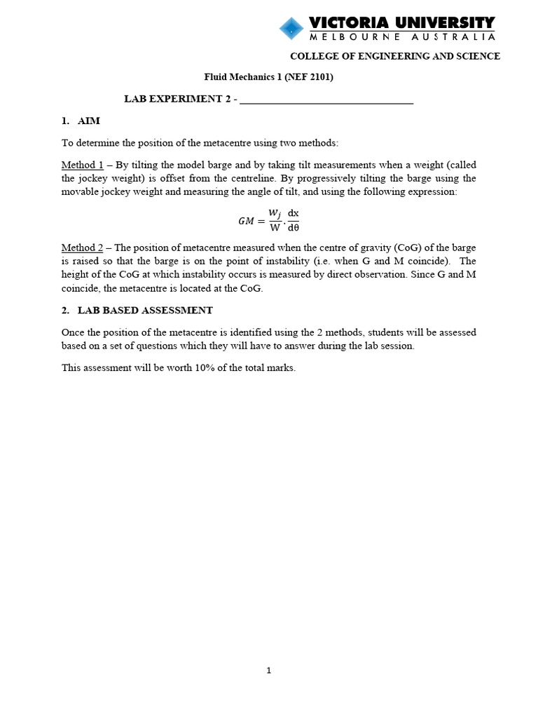 Lab 2 - Stability of Floating Body Experiment | PDF | Mass | Mechanics