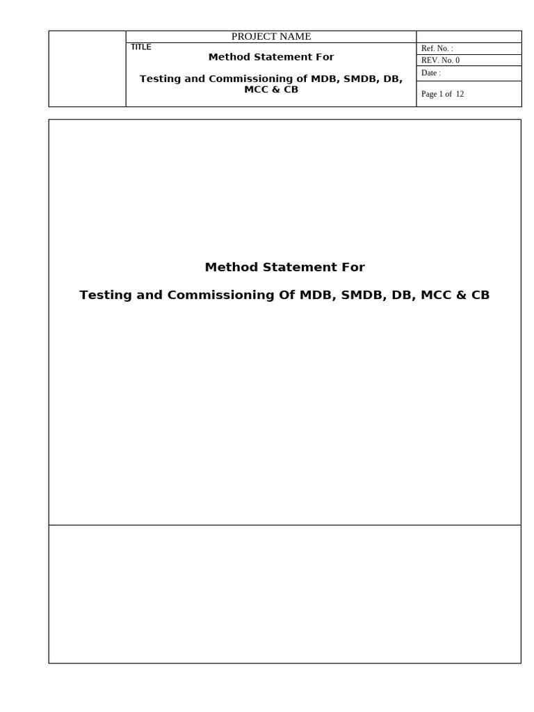 Method Statement For Testing and Commissioning of MDB, SMDB, DB, MCC ...