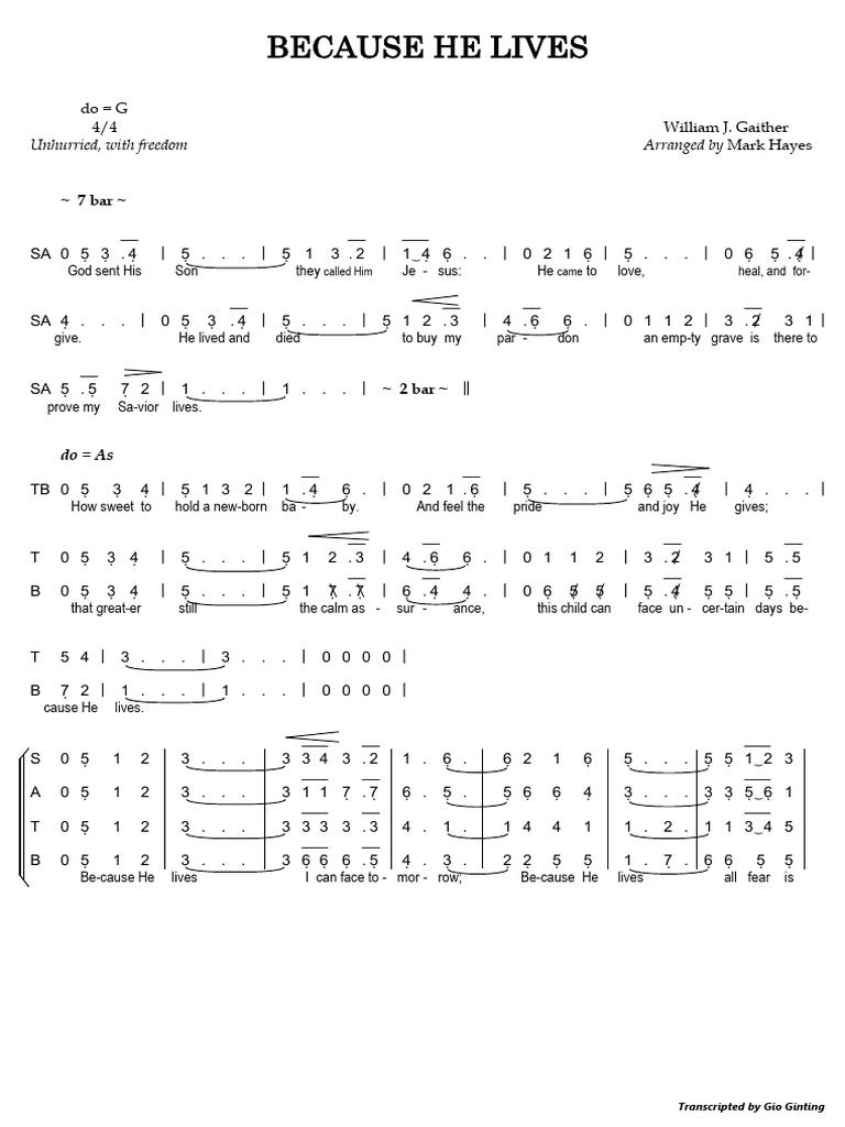 Because He Lives Mark Hayes Satb Not Angka | PDF