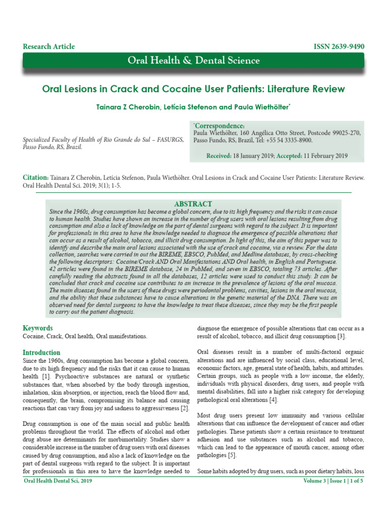 Oral Lesions in Crack and Cocaine User Patients Literature Review | PDF ...