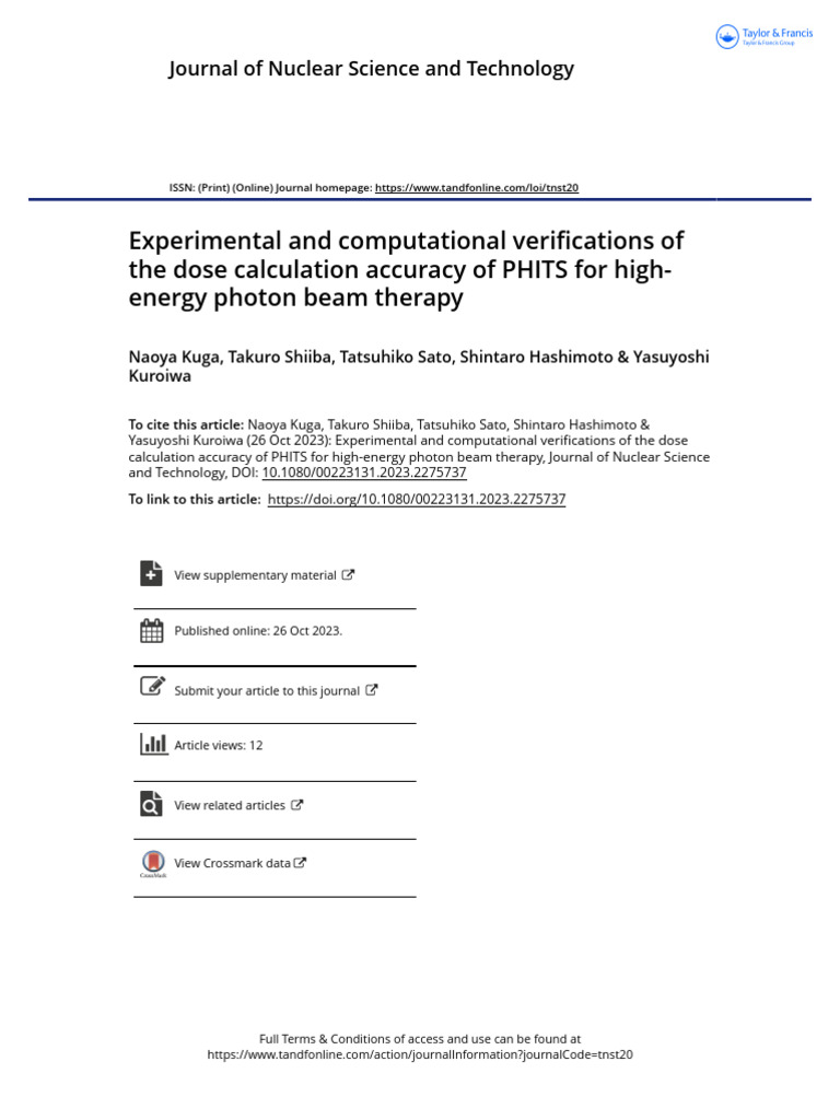 Experimental and Computational Verifications of The Dose Calculation Accuracy of PHITS For High ...
