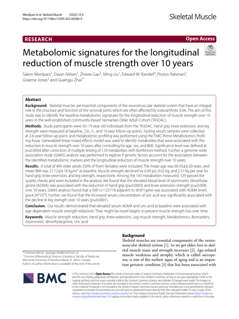 Metabolomic Signatures For The Longitudinal Reduction of Muscle ...