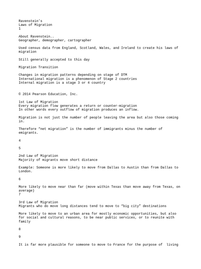 Ravenstein's Laws of Migration Explained | PDF