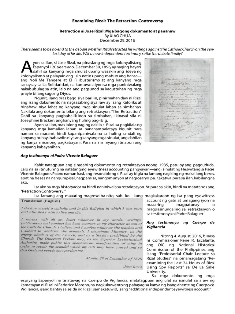 Examining Rizal The Retraction Controversy | PDF