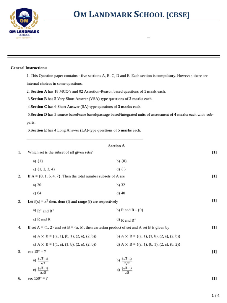 Xi Maths Hy QP 03oct2024set2 | PDF | Mathematical Analysis ...