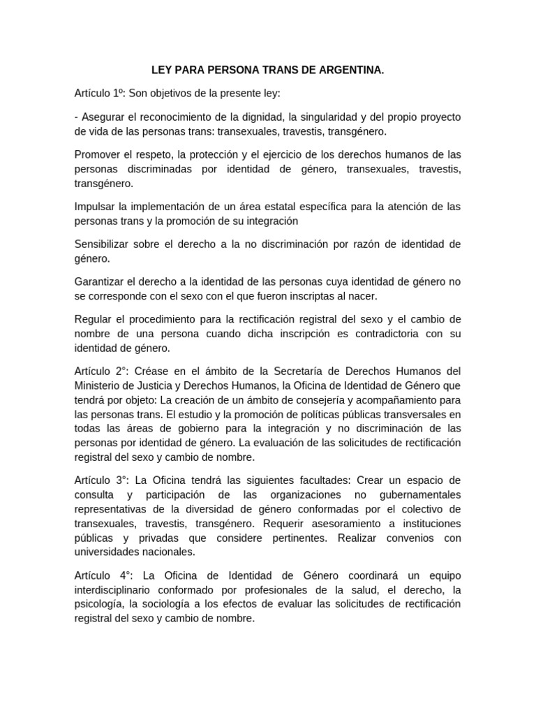 Ley para Persona Trans de Argentina | PDF | Identidad de género ...