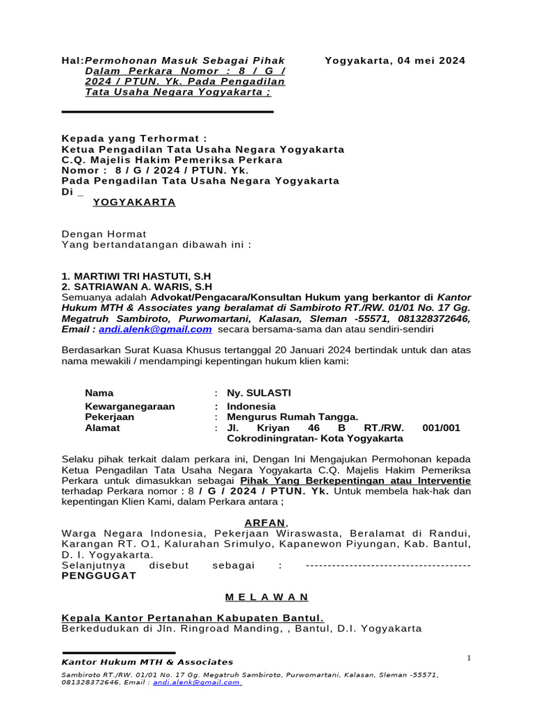 Permohonan Intervensi PTUN | PDF | Politik