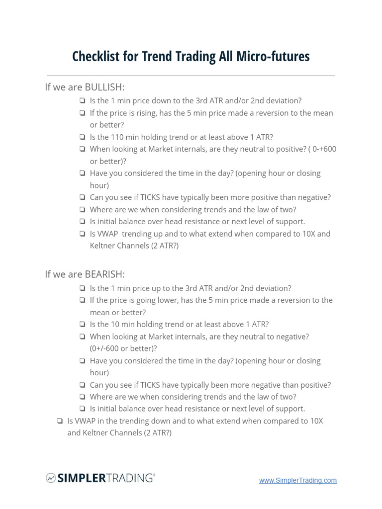 Checklist for Trend Trading All Micro-futures | PDF