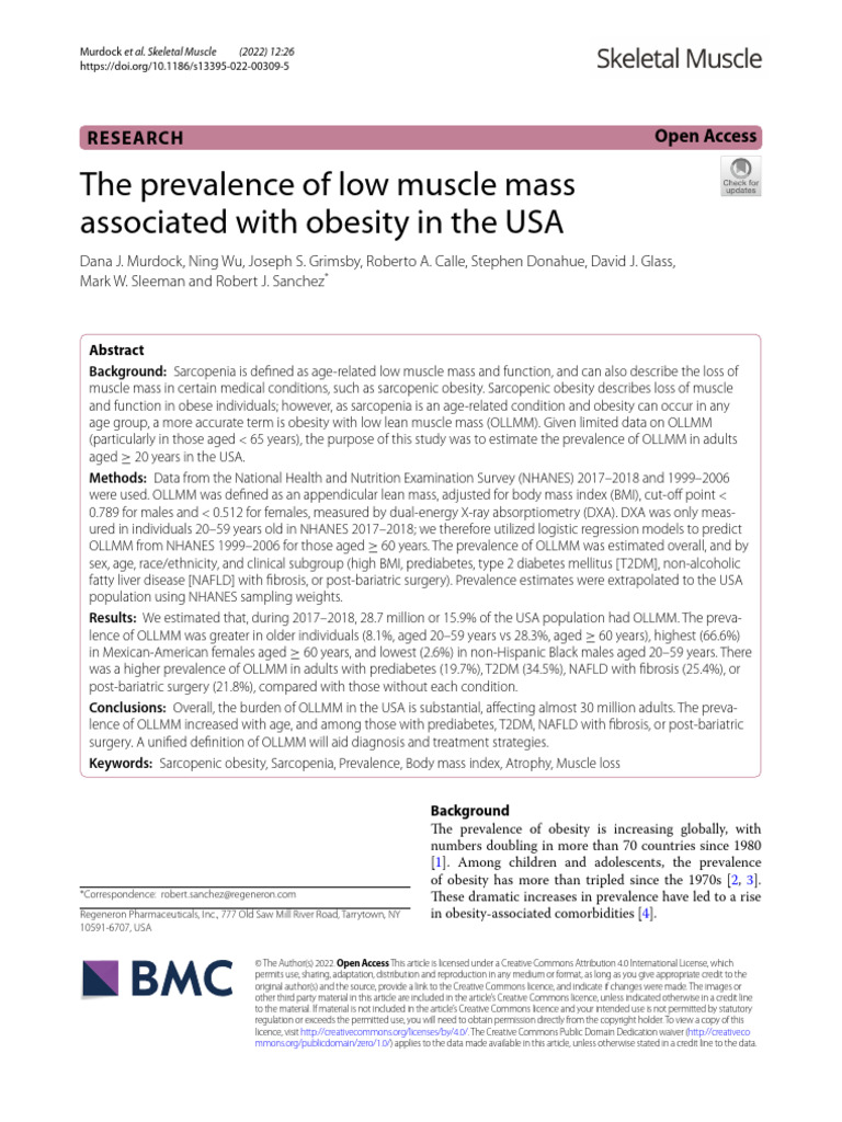 The Prevalence of Low Muscle Mass Associated With Obesity in The USA ...