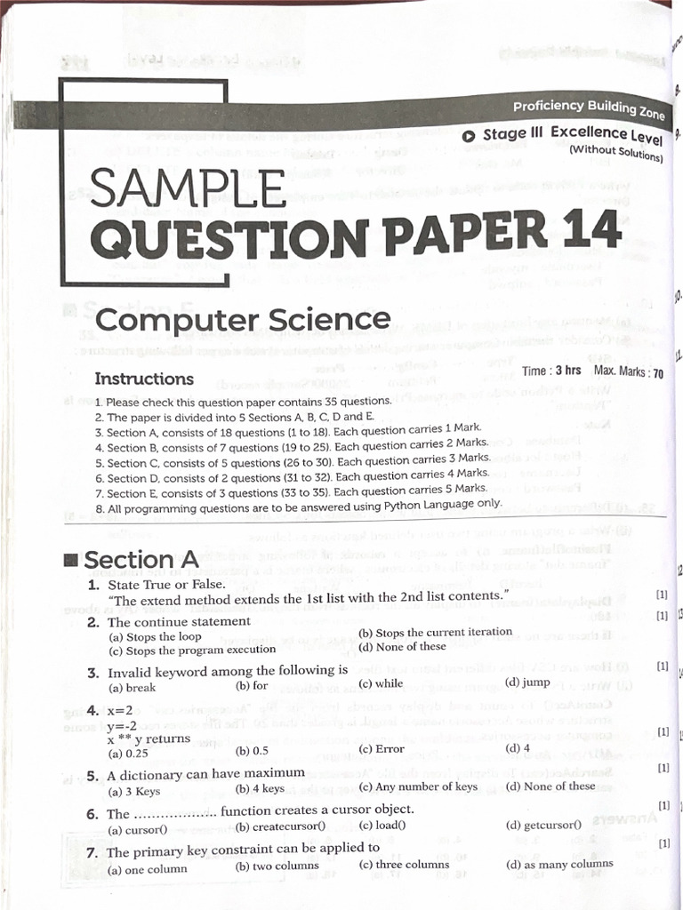 Sample Paper 14 Computer Science | PDF