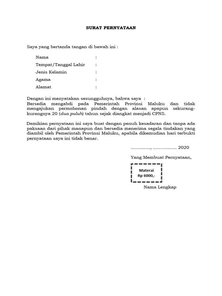 Surat Pernyataan Mengabdi | PDF