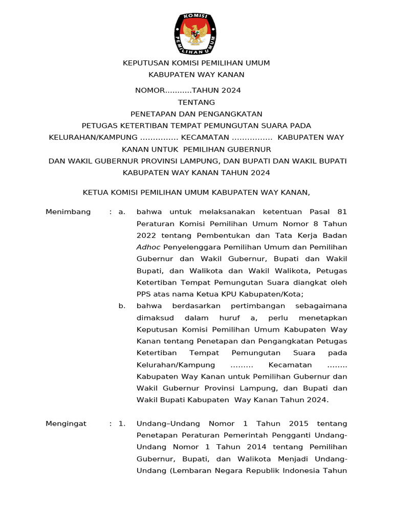 SK Penetapan Dan Pengangkatan Petugas Ketertiban TPS | PDF