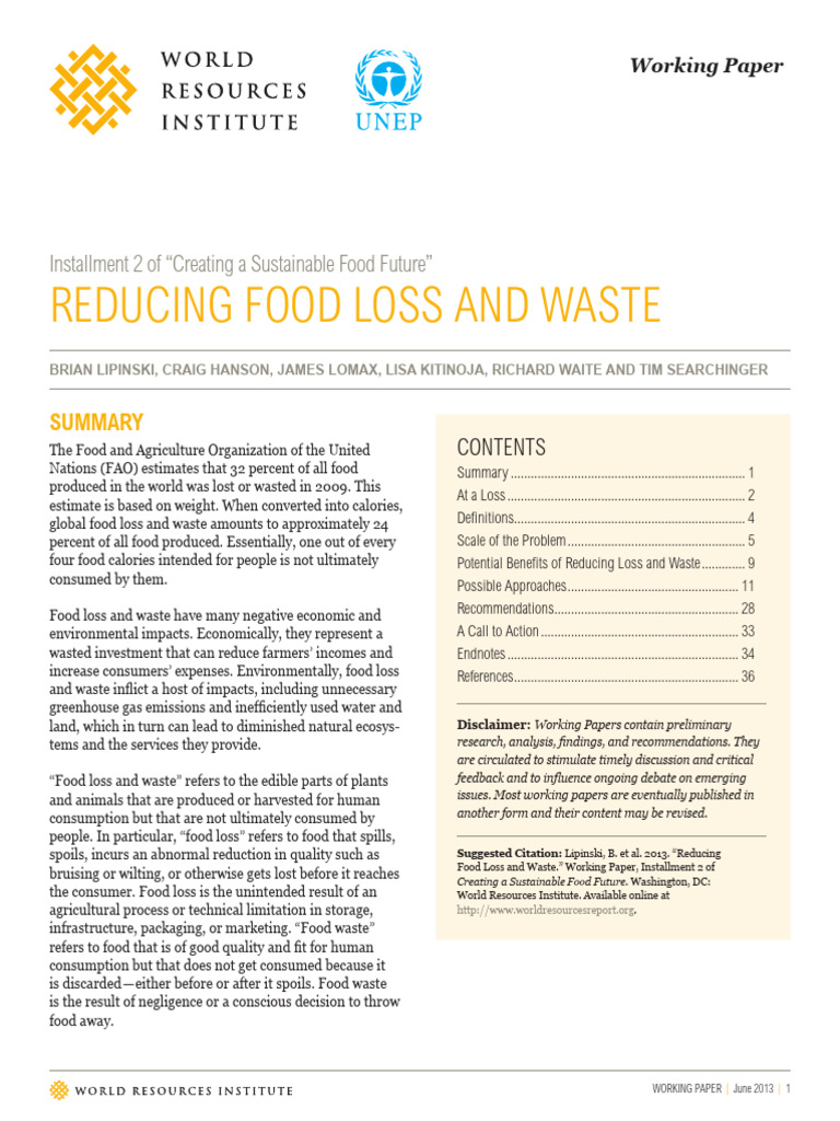 Reducing Food Loss and Waste | PDF | Foods | Agriculture