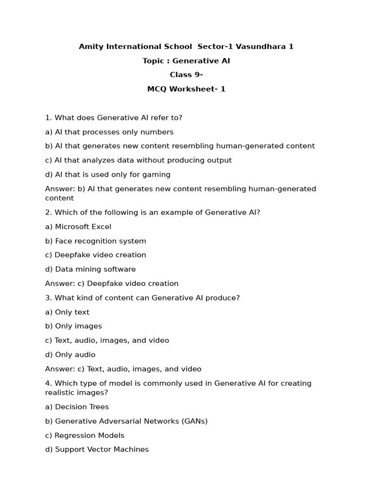 MCQ Worksheet-Answer Key | PDF | Artificial Intelligence | Intelligence ...