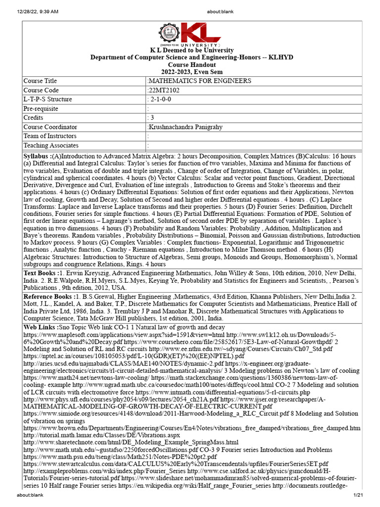 MFE Course Handout | PDF | Integral | Partial Differential Equation