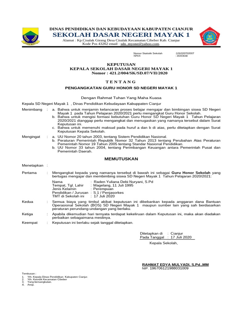 Contoh SK Guru Honor | PDF