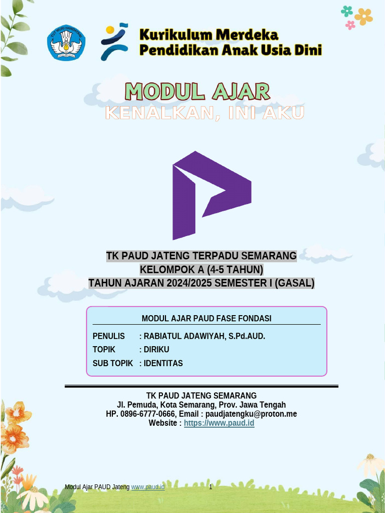 01 Modul Ajar TK A 2024 2025 Smt1 01 Kenalkan | PDF