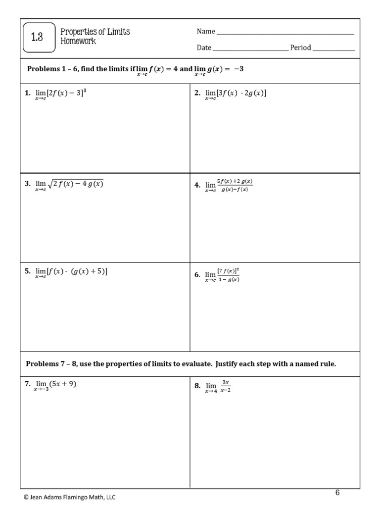 Lim 3 Lim: Properties of Limits Homework | PDF