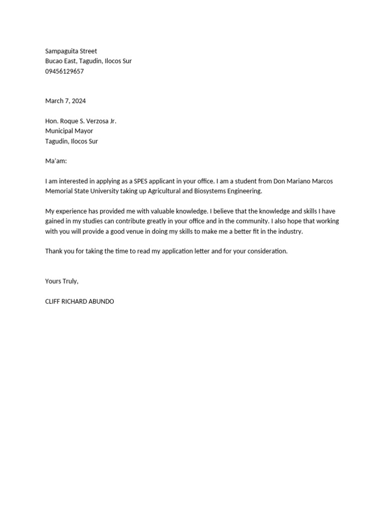 Application Letter | PDF | Career & Growth