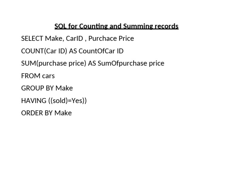 SQL For Counting and Summing Records | PDF
