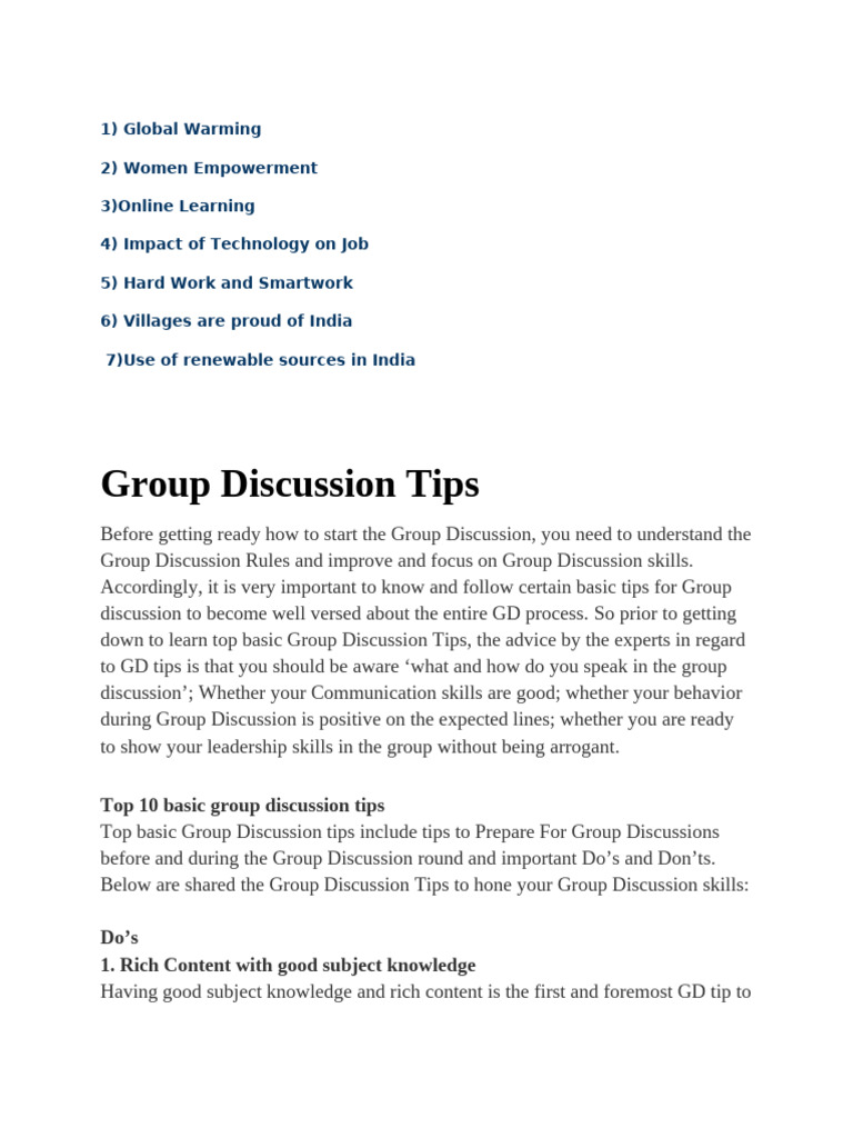 GD Tips | PDF | Knowledge | Communication