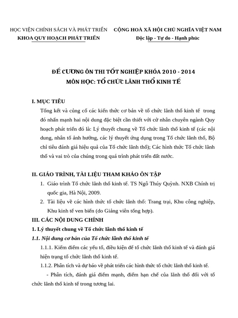 Đ C NG Ôn Thi T T Nghi P Khóa 2010 - 2014 Mônhc:T Chclãnhth Kinht | PDF