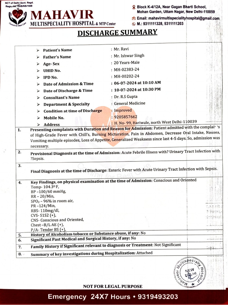 Final Bill With Discharge Summary Ravi | PDF