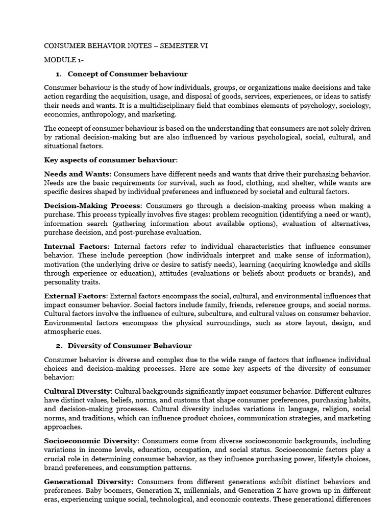 CONSUMER BEHAVIOR NOTES | PDF | Consumer Behaviour | Behavior