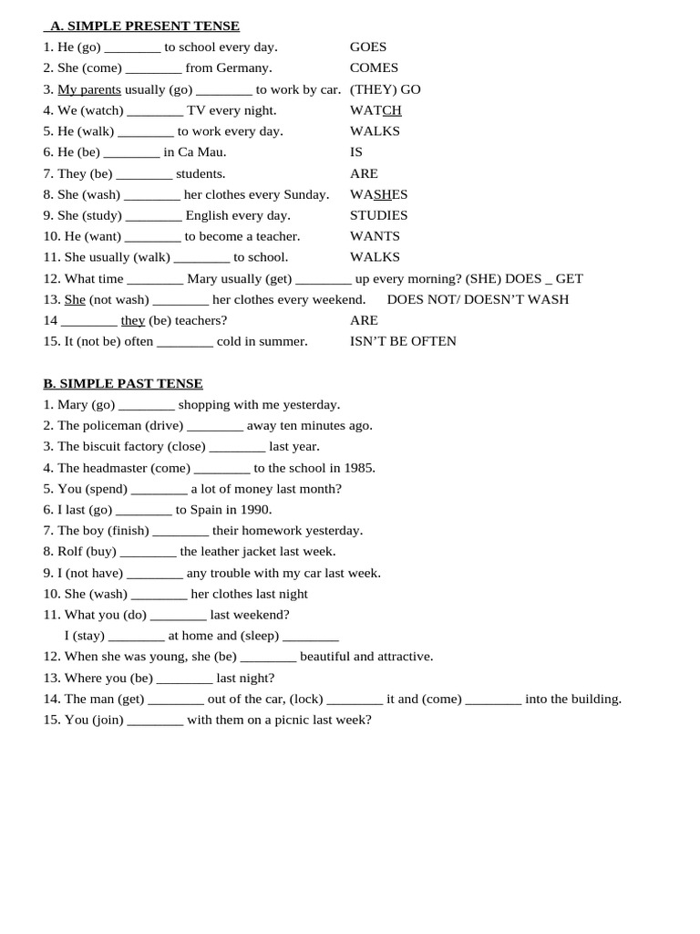 Present and Past Tense Exercises | PDF | Foreign Language Studies | Art