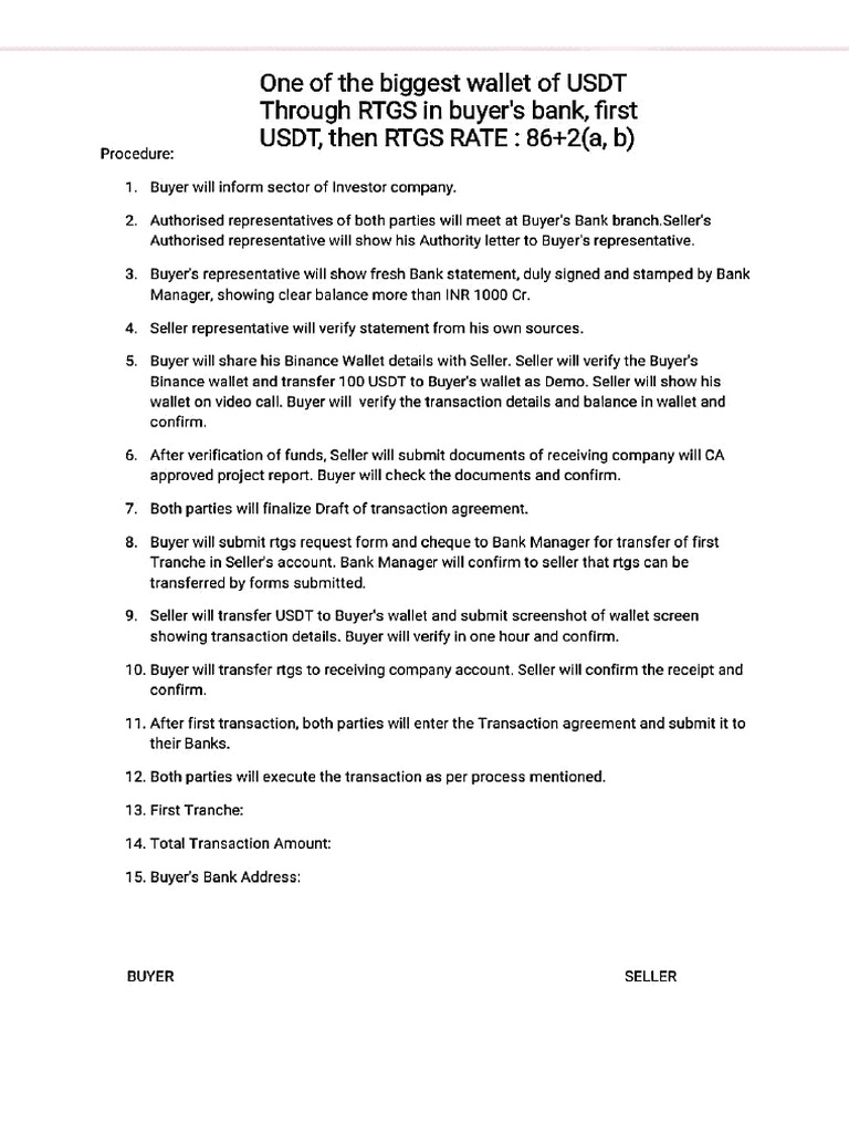 Procedure of USDT Through RTGS | PDF