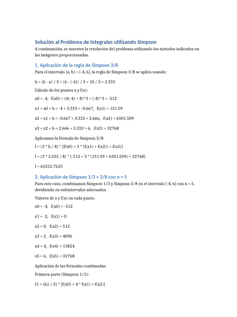 Solucion Problema Integrales Simpson Con Ecuaciones | PDF | Tecnología