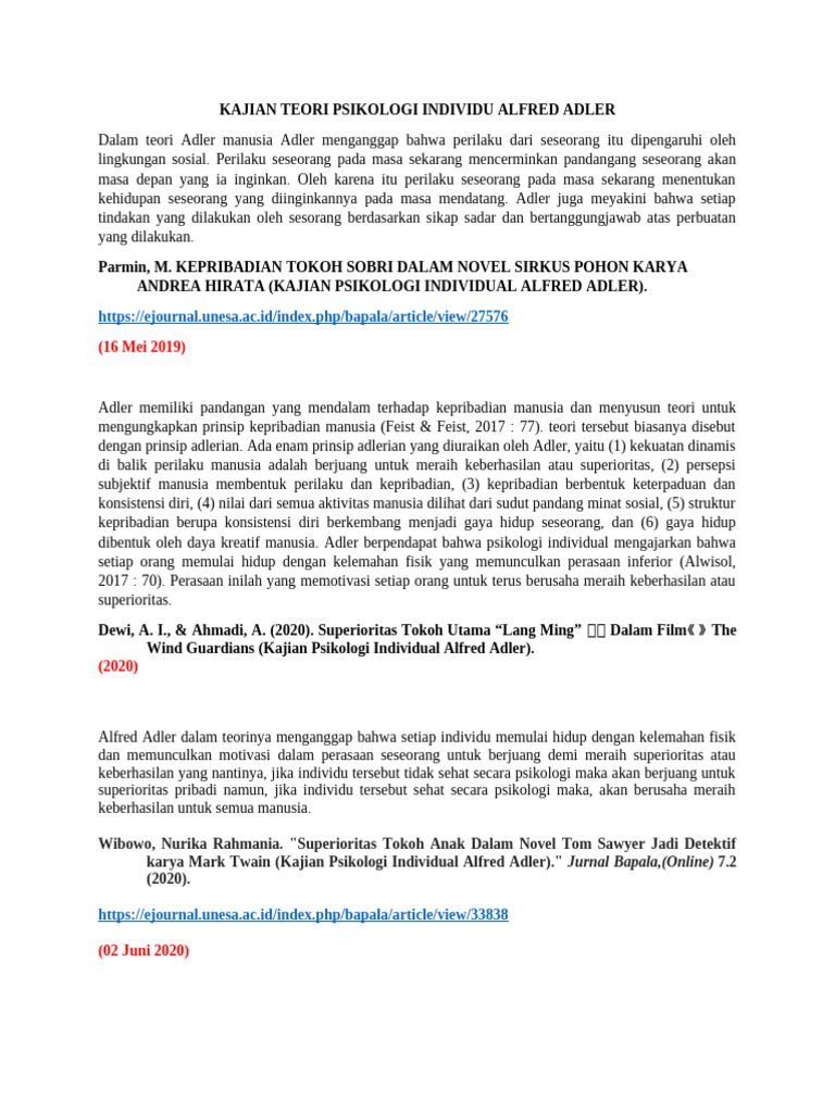 Kajian Teori Psikologi Individu Alfred Adler | PDF