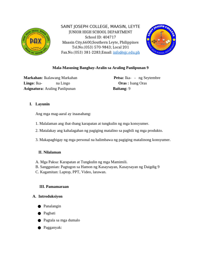 Lesson Plan Aral - Pan 9 Q2 - W10 - 1 | PDF