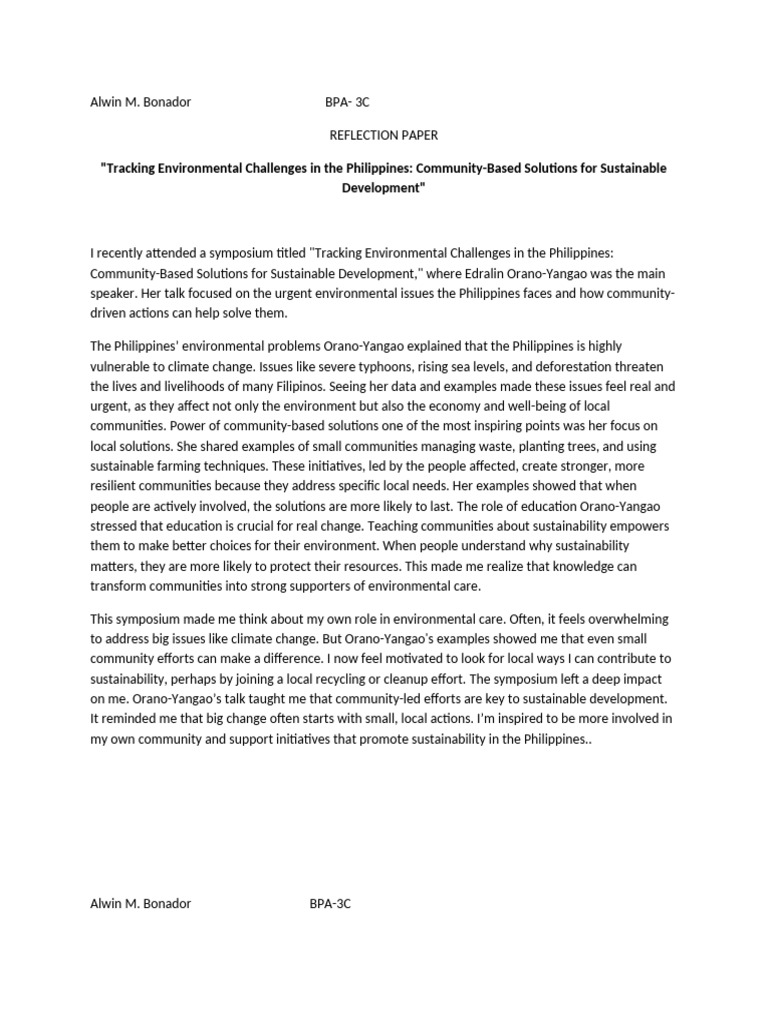 Reflection Paper Bonador | PDF | Sustainability | Leadership