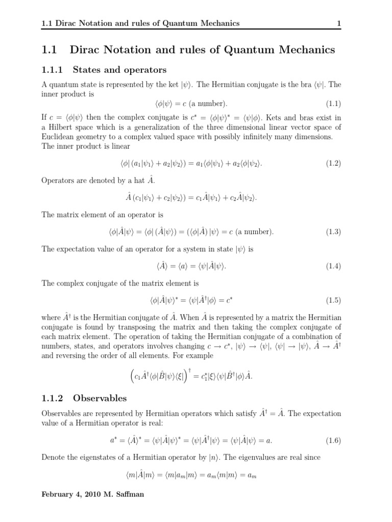 Dirac Notation in Quantum Mechanics | PDF | Algebra | Scientific Theories