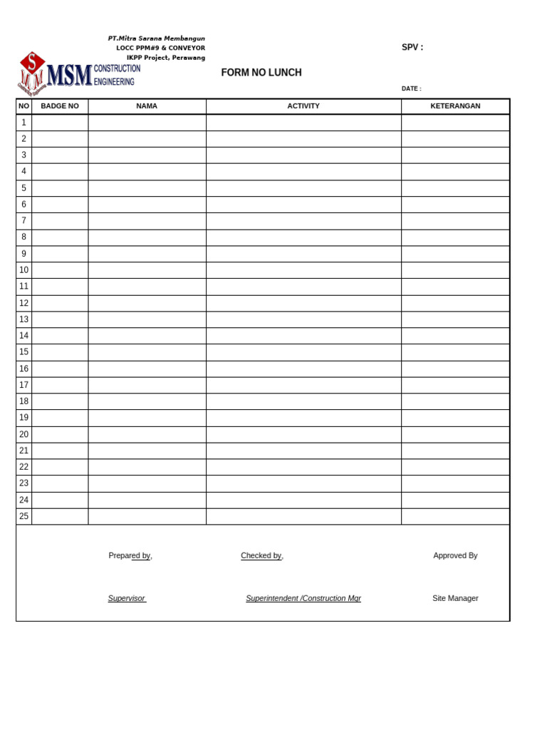 IKPP Project Lunch Form Template | PDF