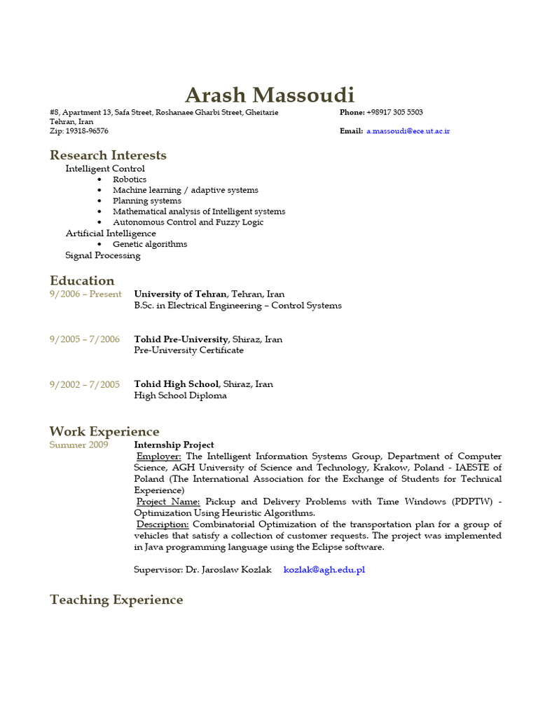 arash_CV | PDF | Electrical Network | Electronic Circuits
