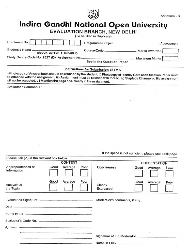 Front Sheet For IGNOU Assignment 19032022 | PDF