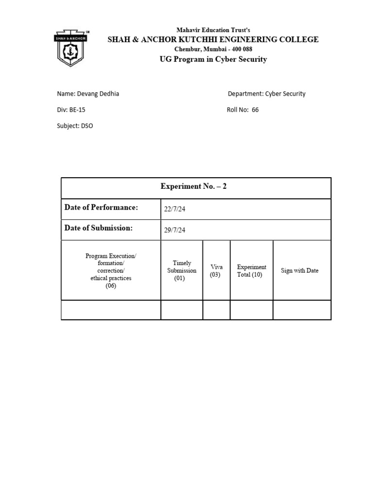 BE-15_66_DSO_EXP2 | PDF | Version Control | Operating System Families