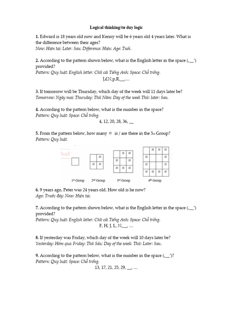 Logical Thinking Puzzles And Patterns Pdf Language Arts Discipline