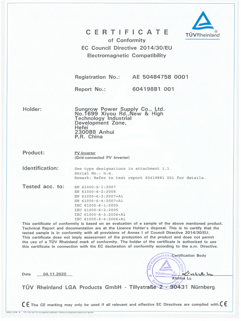 Sungrow EU Certificates | PDF
