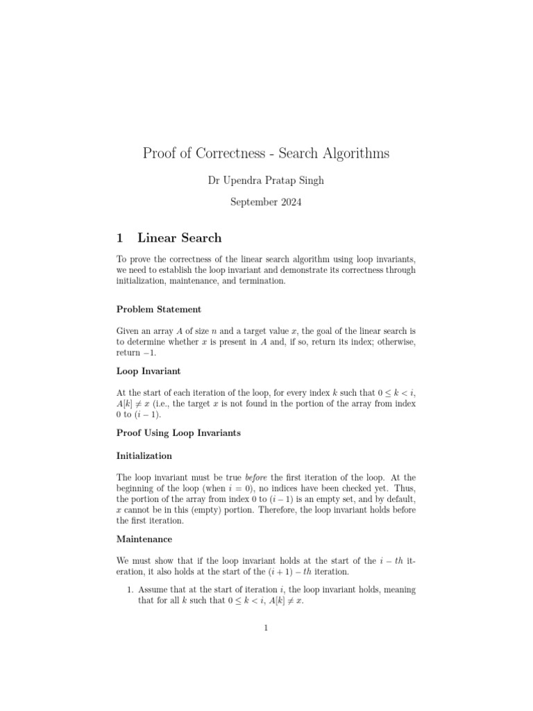 Proof of Correctness for Search Algorithms | PDF | Control Flow | Invariant (Mathematics)
