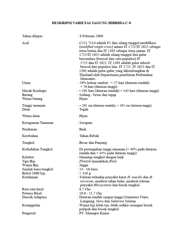 Deskripsi Varietas Jagung | PDF