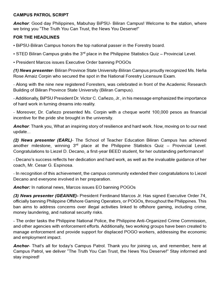 News Casting Script | PDF